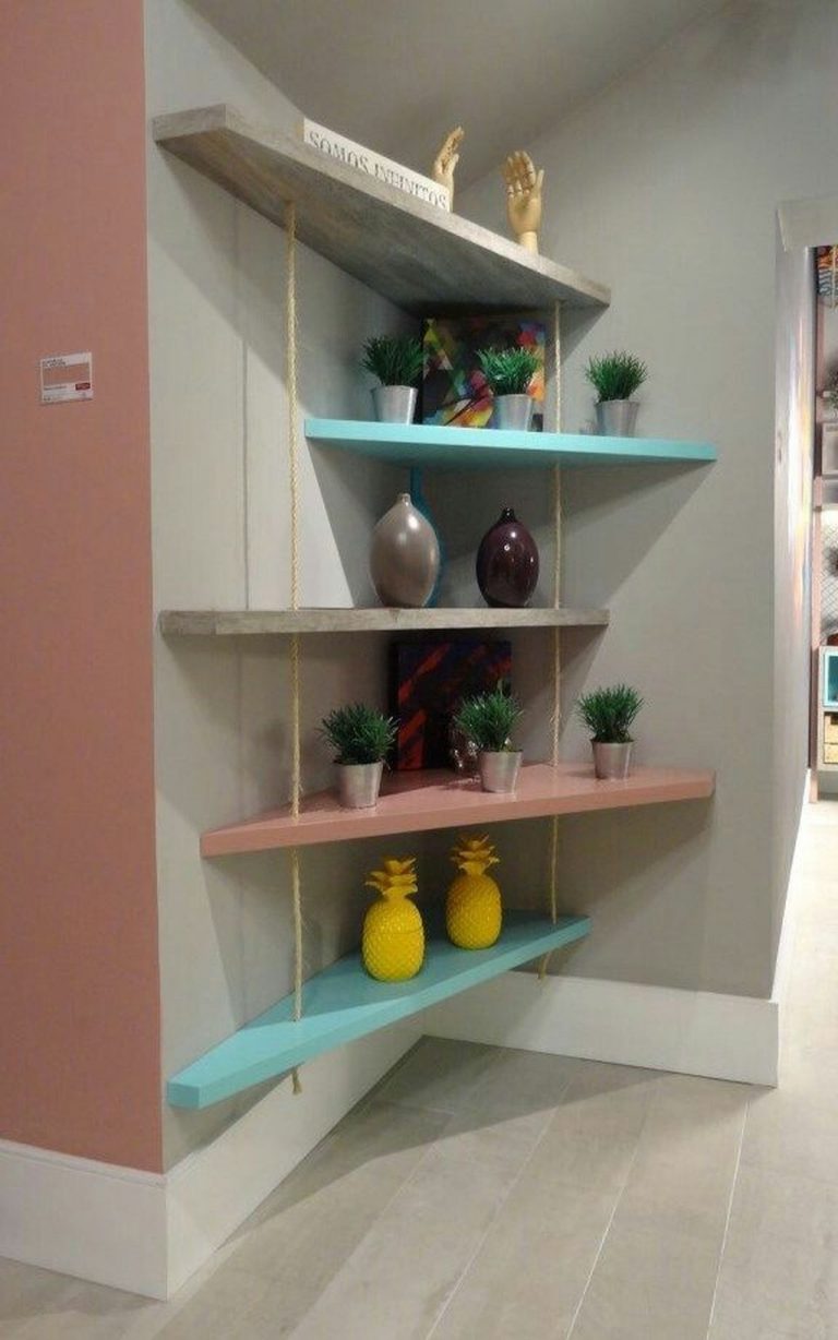 20+ Creative Floating Corner Shelves For Living Room Organization Ideas
